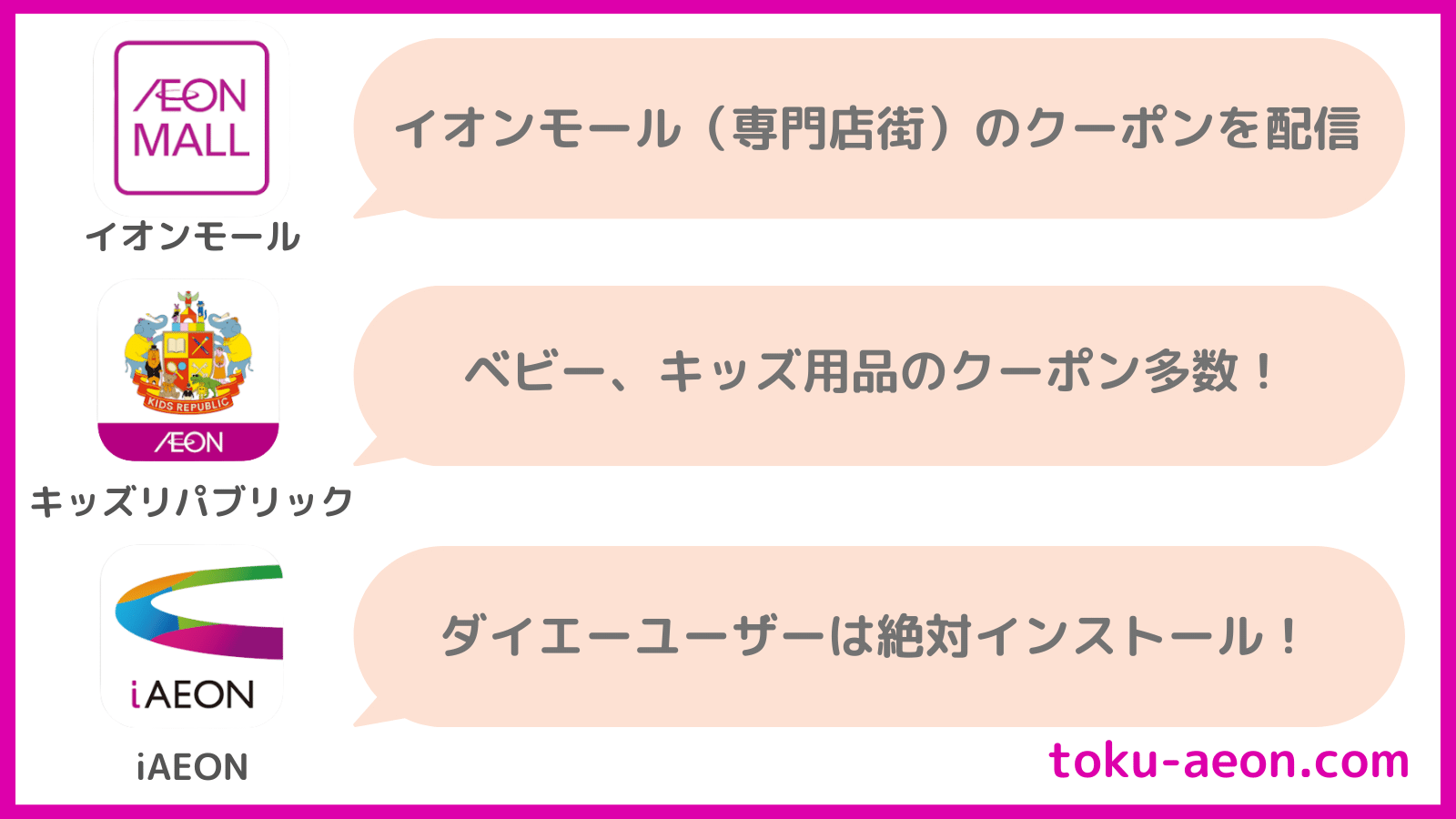【厳選まとめ】イオン系列店のお得なクーポンがもらえるアプリ5選｜得イオン